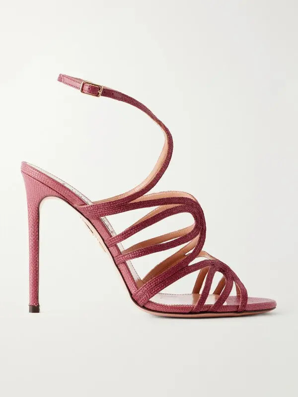 AQUAZZURA Serenade 105 Raffia Sandals - Red