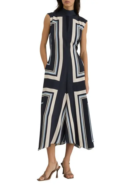 REISS Lissy Printed Mock Neck Dress