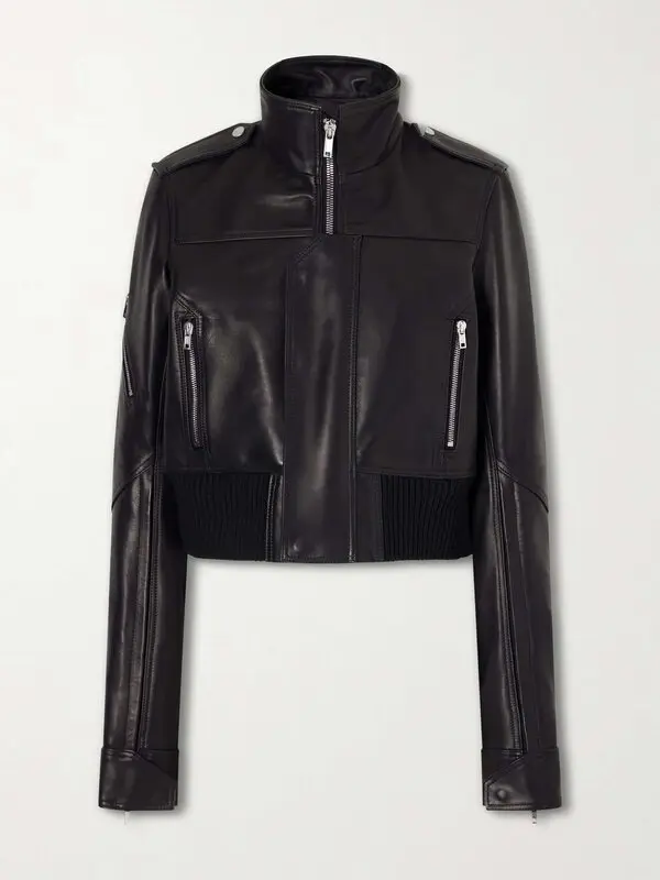 Rick Owens Cropped Leather Biker Jacket - Black