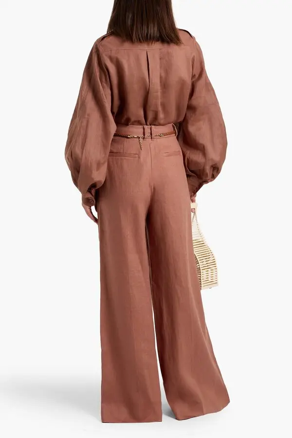Zimmermann Belted Linen Wide-leg Pants