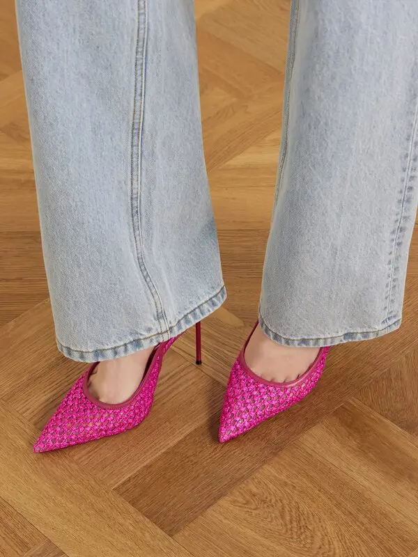 Paris Texas Lidia 105 Straw Slingback Pumps - Pink