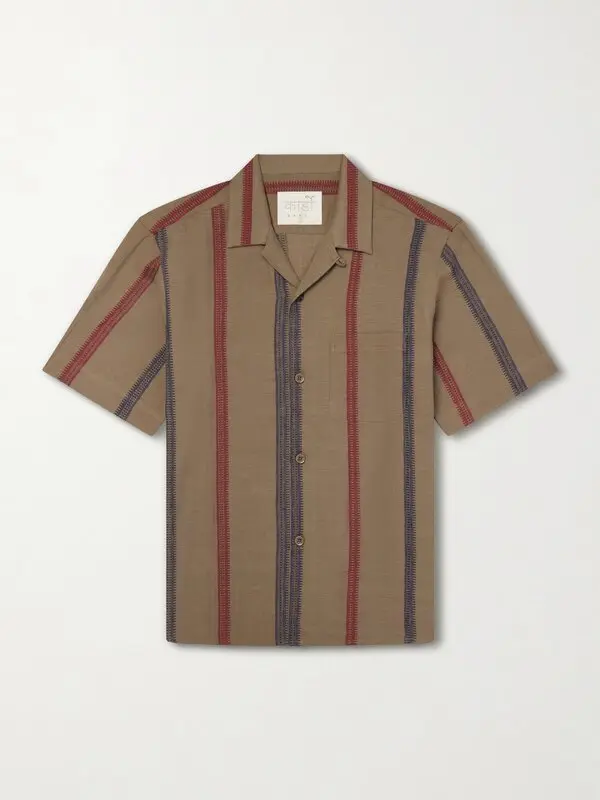 KARDO Ronen Camp-collar Striped Jacquard-knit Cotton Shirt - Green