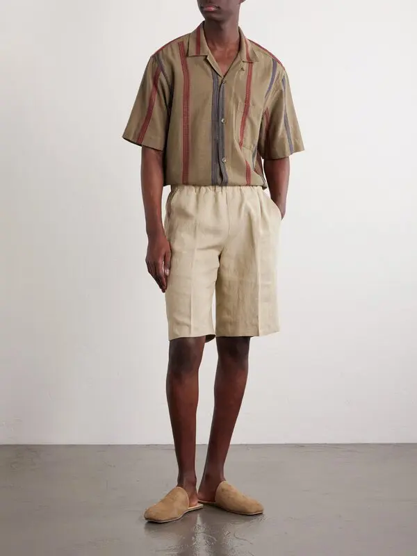 KARDO Ronen Camp-collar Striped Jacquard-knit Cotton Shirt - Green
