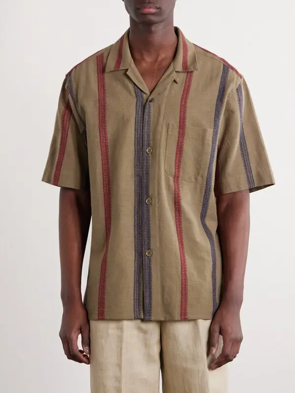 KARDO Ronen Camp-collar Striped Jacquard-knit Cotton Shirt - Green