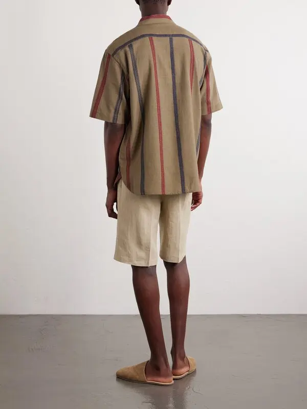 KARDO Ronen Camp-collar Striped Jacquard-knit Cotton Shirt - Green
