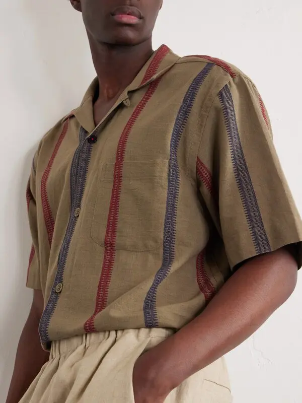 KARDO Ronen Camp-collar Striped Jacquard-knit Cotton Shirt - Green