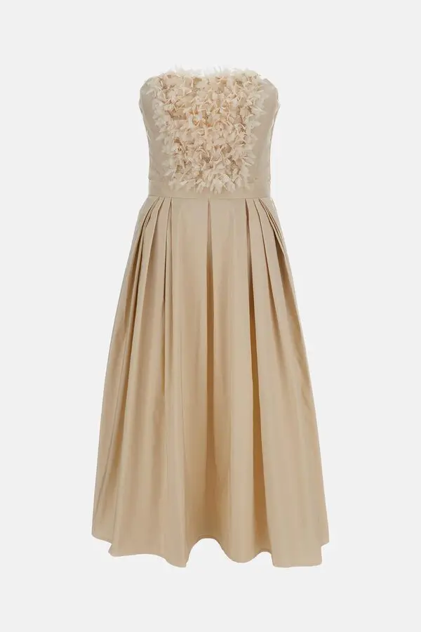 Elisabetta Franchi Ottoman Strapless Dress With Embroidered Bodice - Beige