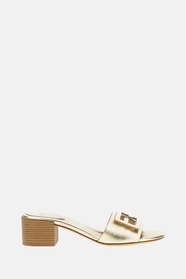 Fendi Leather-effect Heel Slide - Gold