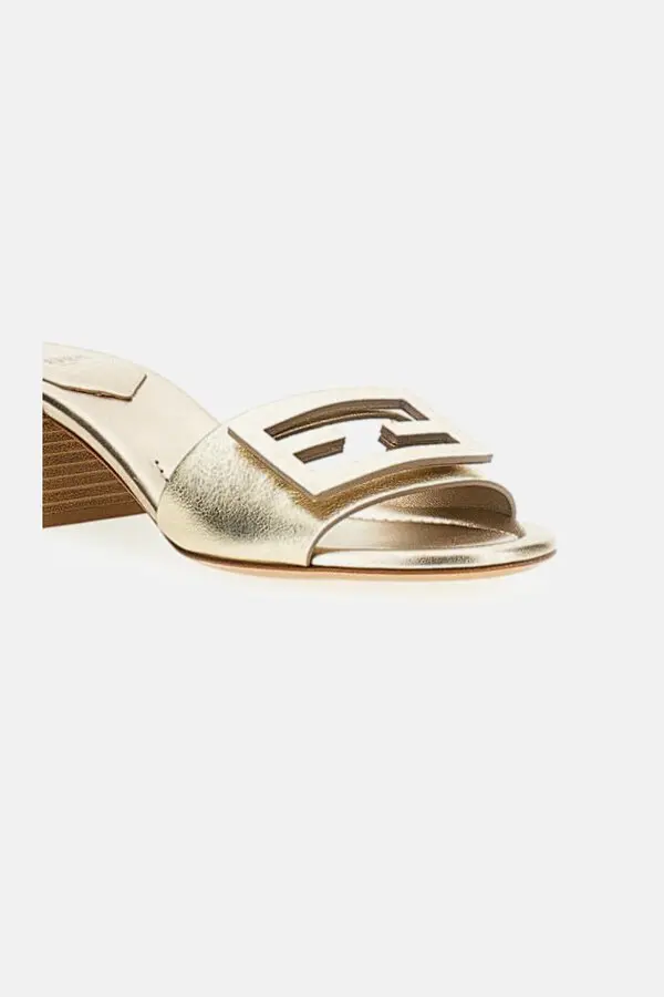 Fendi Leather-effect Heel Slide - Gold