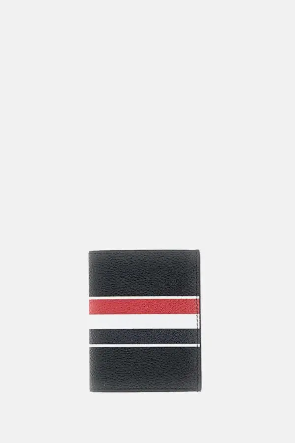 Thom Browne Double Leather Card Holder In Rwb Stripe - Black