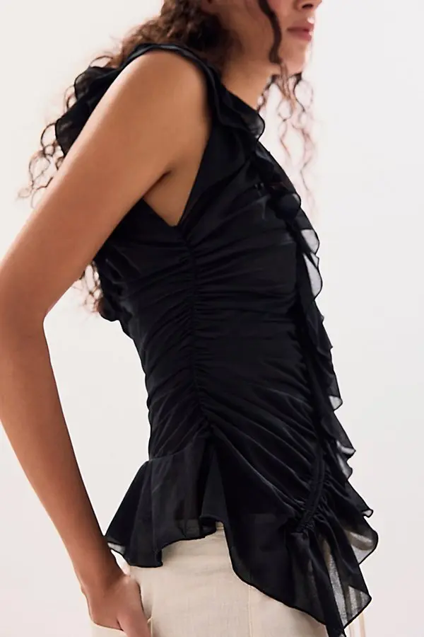 Free People Blythe Ruffle Top - Black