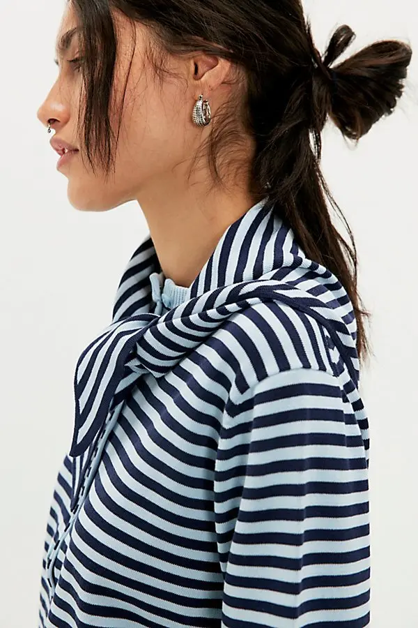 THE TINY BIG SISTER Lara Striped Scarf Cardigan - Blue Striped