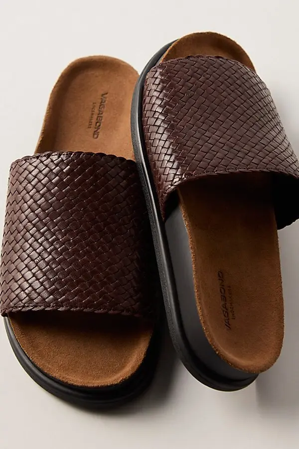 VAGABOND SHOEMAKERS Woven Leather Slide Sandals - Chocolate