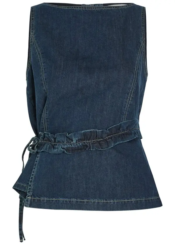 DAMSON MADDER Maxime Ruffled Denim Top - Indigo