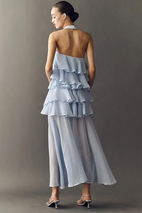ELLIATT Eliane Halter Ruffle Asymmetrical Maxi Dress