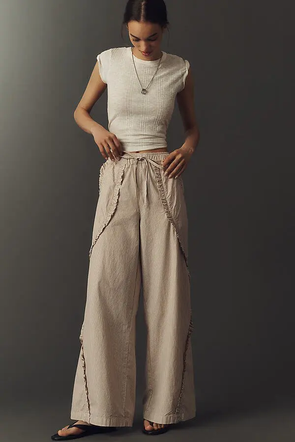 PILCRO Ruffle Wide-leg Pants
