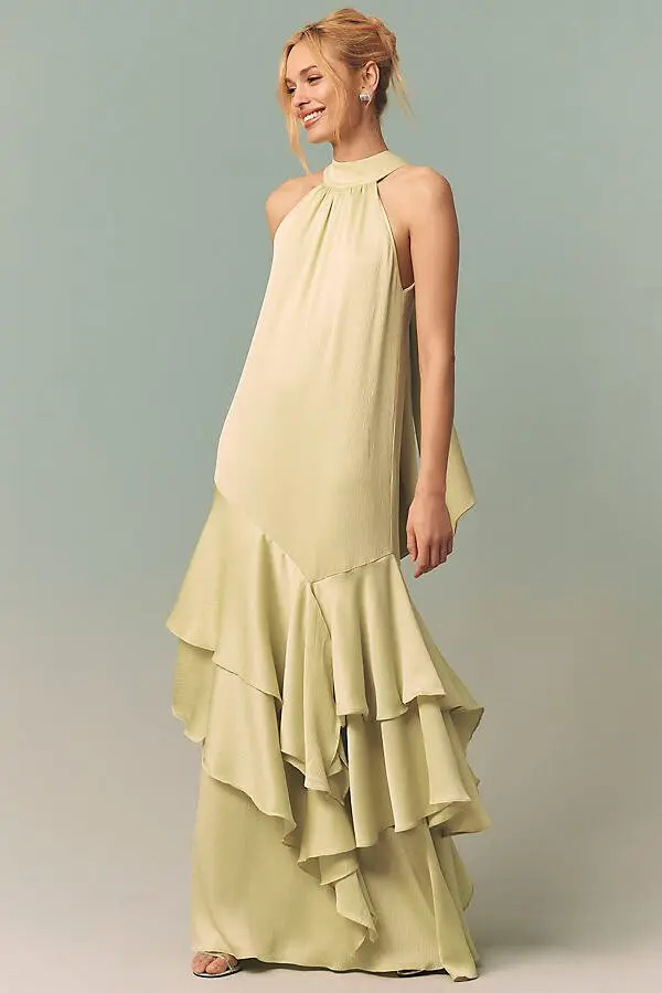 ELLIATT Varella Halter Gown With Ruffled Skirt