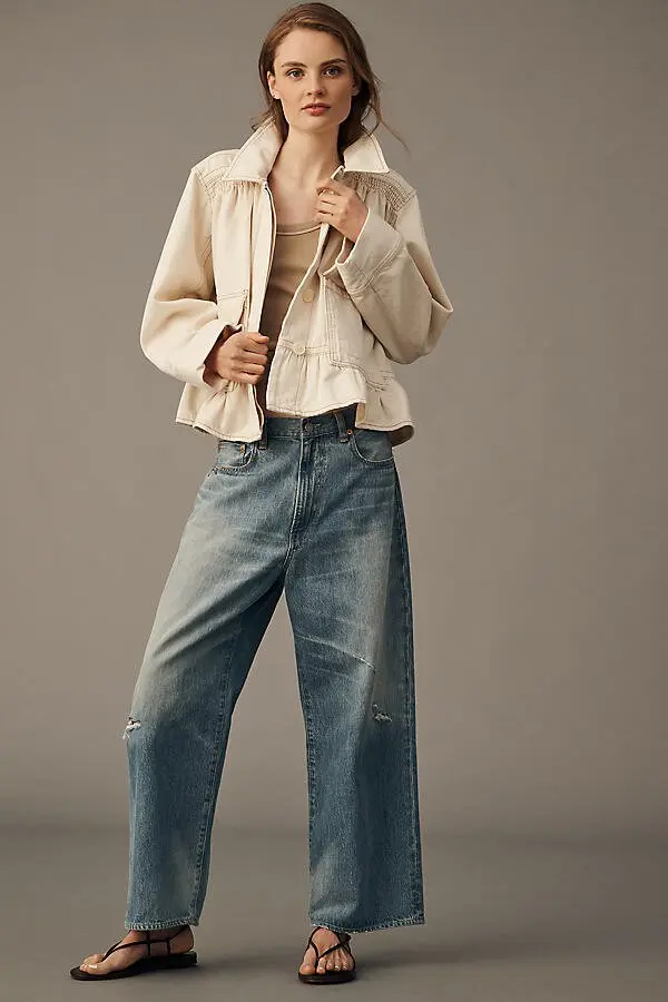 Anthropologie Cotton Denim Jacket With Ruffle Detail