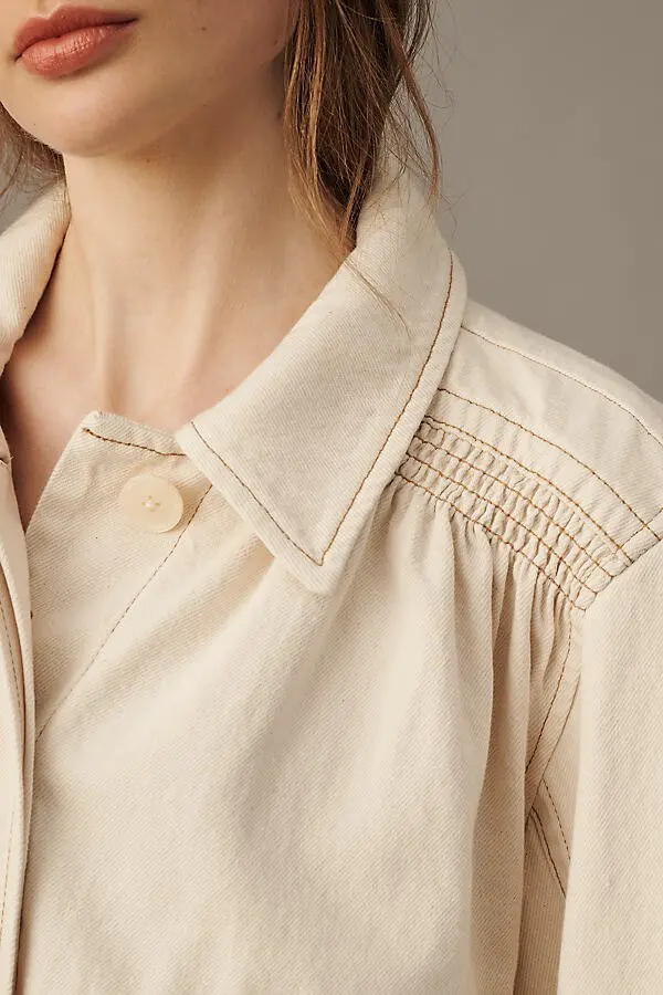 Anthropologie Cotton Denim Jacket With Ruffle Detail