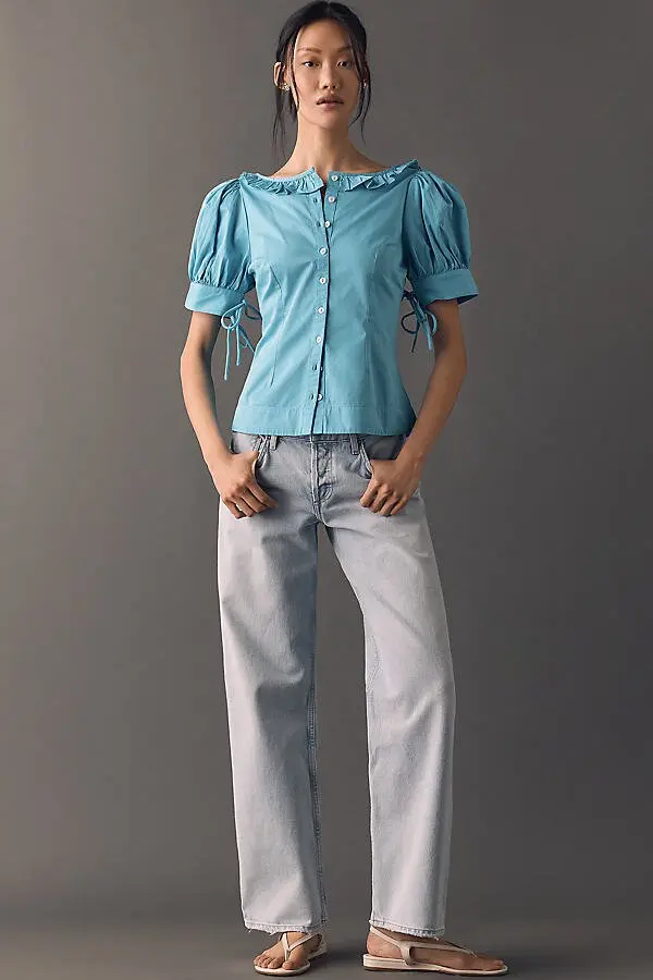 DAMSON MADDER Anke Organic Cotton Puff-sleeve Blouse