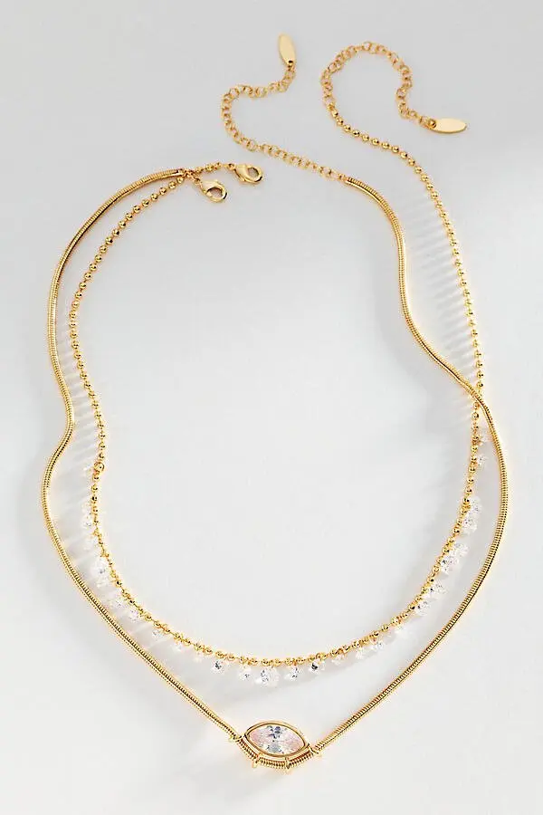 Anthropologie Layered Crystal Necklace - Gold
