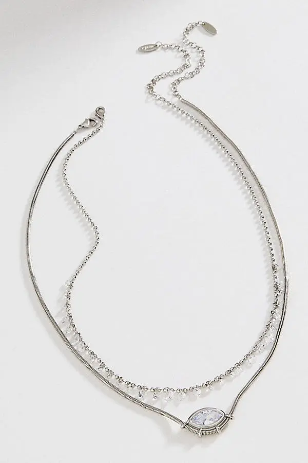 Anthropologie Layered Crystal Necklaces - Silver