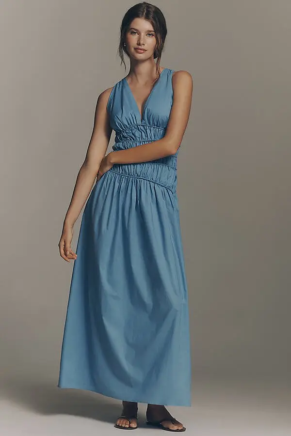 Faithfull The Brand Saja Ruched Maxi Dress - Venice Blue