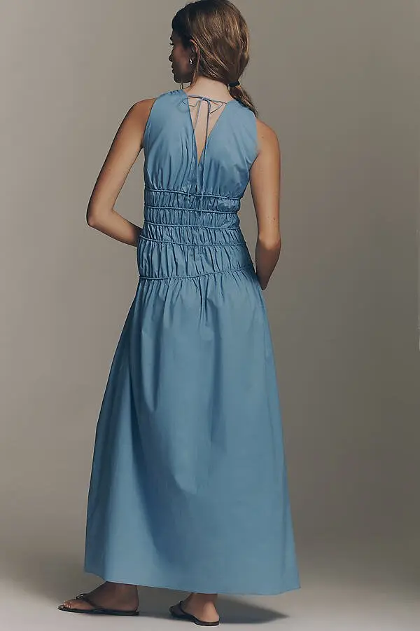 Faithfull The Brand Saja Ruched Maxi Dress - Venice Blue