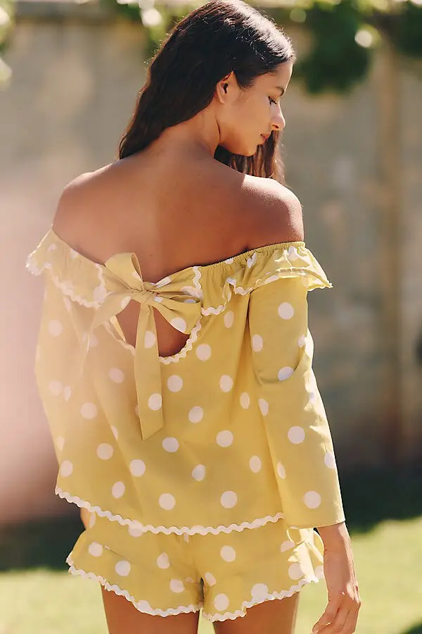 CELANDINE Cotton Polka Dot Off-the-shoulder Top