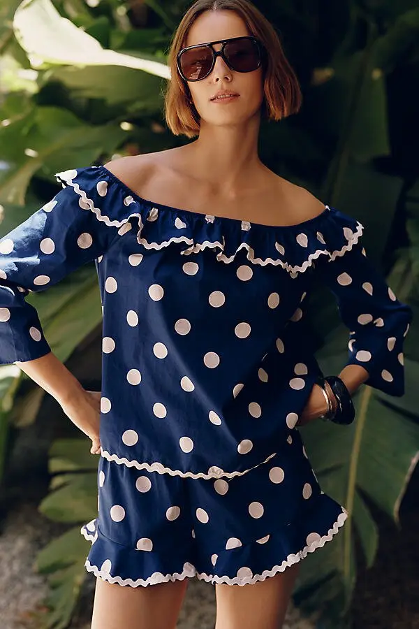 CELANDINE 100% Cotton Polka Dot Shorts - Navy