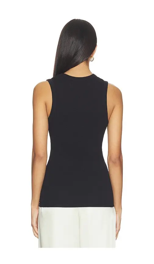 Enza Costa Textured Rib Sleeveless U Top - Black