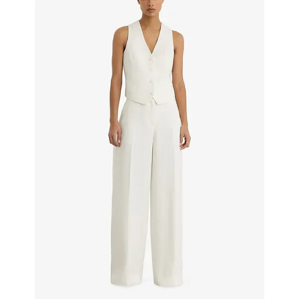 REISS Alyx Wide-leg Linen-blend Trousers - White
