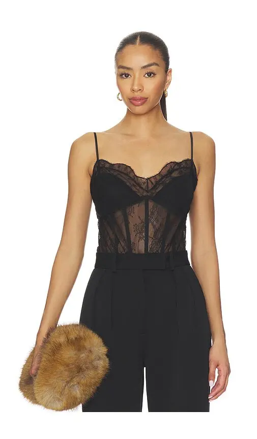 Simkhai Angelina Lace Bustier Bodysuit - Black