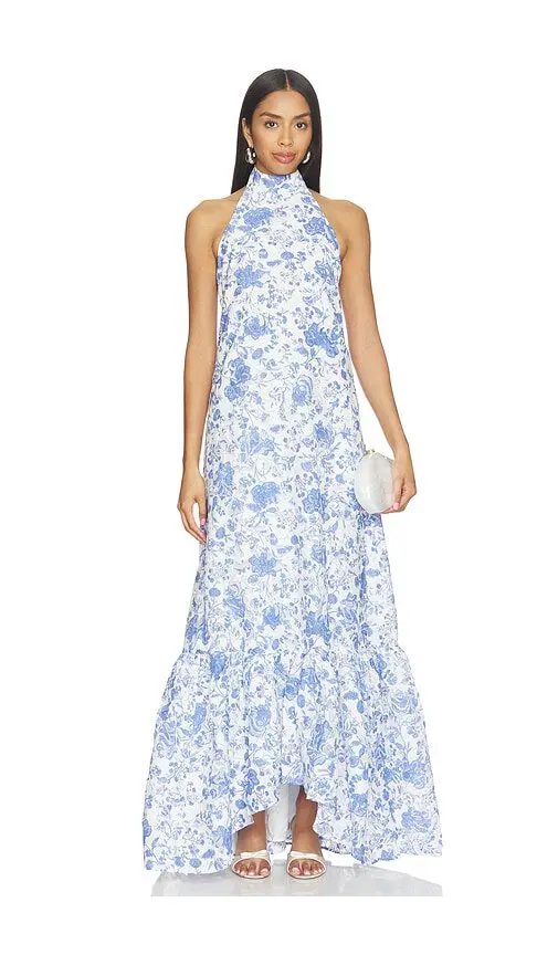 ELLIATT Elin Halter Gown - White & Blue