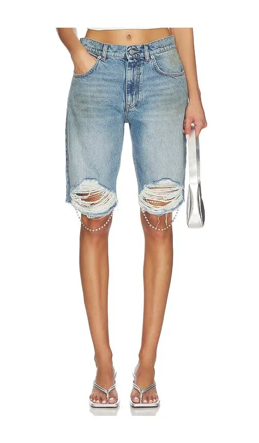 AREA Crystal Fray Jean Shorts