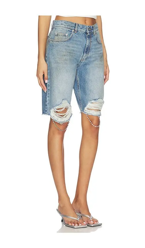 AREA Crystal Fray Jean Shorts