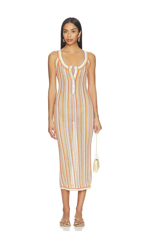 Susana Monaco Stripe Sweater Henley Dress - Apricot & Potion