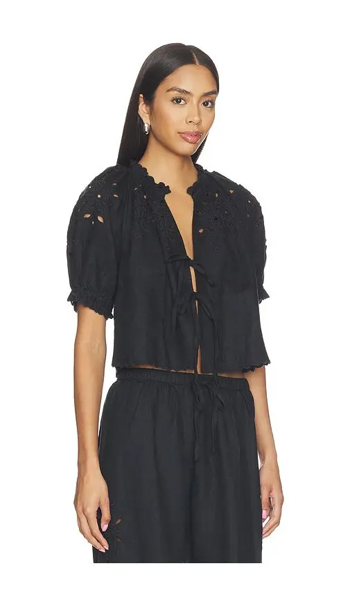 Rails Eyelet Linen Top With Front Tie Closure - Black