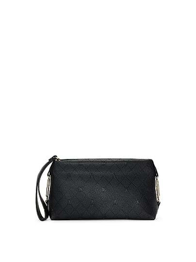Victoria's Secret Monogram Logo Wristlet Zip Clutch - Black