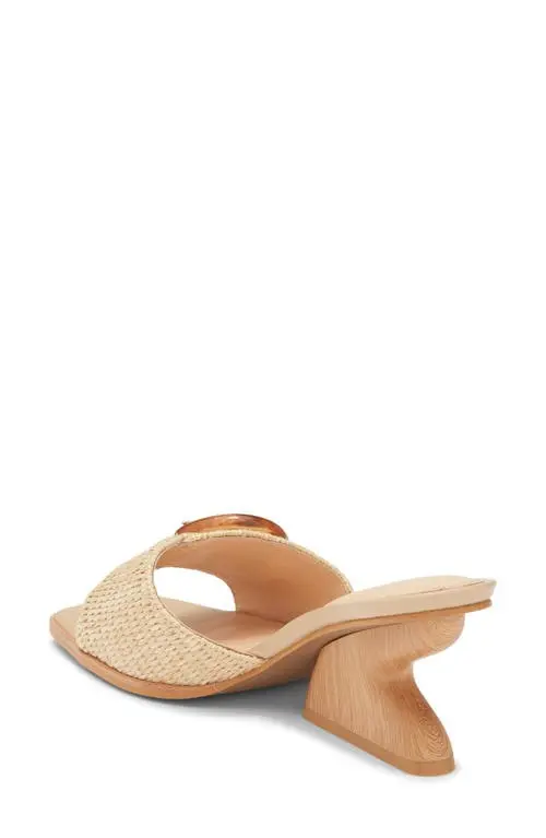 CECILIA NEW YORK Checker Buckle Raffia Wedge Slide Sandal