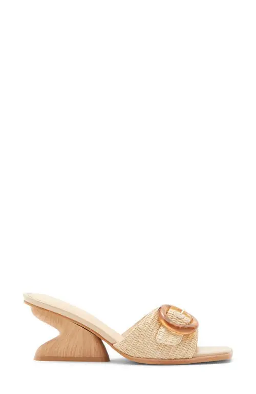 CECILIA NEW YORK Checker Buckle Raffia Wedge Slide Sandal