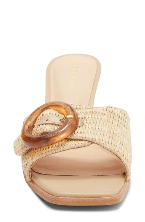 CECILIA NEW YORK Checker Buckle Raffia Wedge Slide Sandal