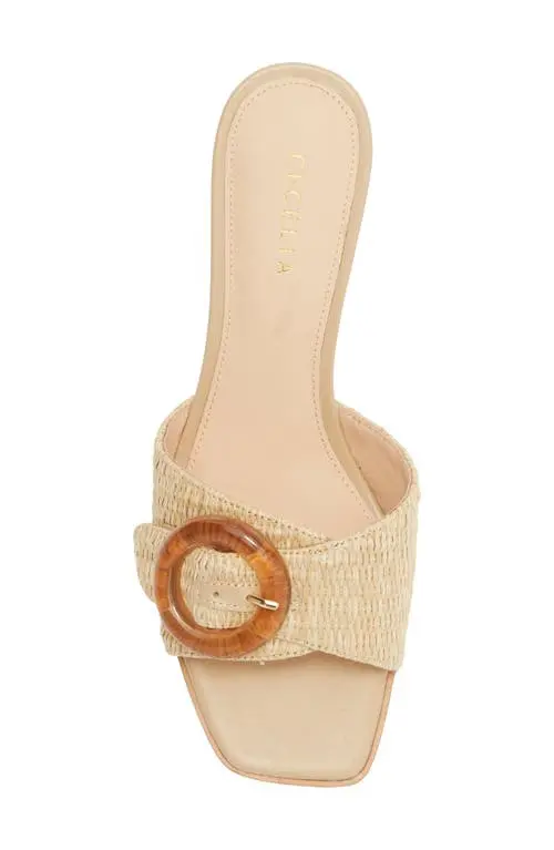 CECILIA NEW YORK Checker Buckle Raffia Wedge Slide Sandal