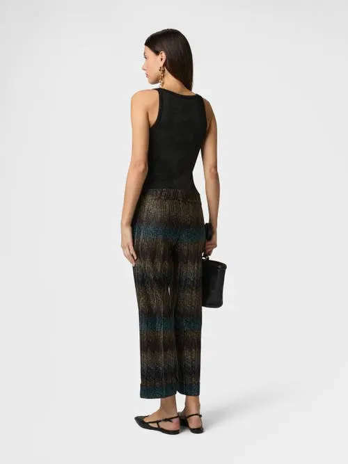 Missoni Flared Trousers In Viscose Lamé Snake Motif - Dark Blue