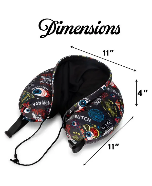 VON DUTCH Jax Hooded Memory Foam 11" Travel Neck Pillow - Black