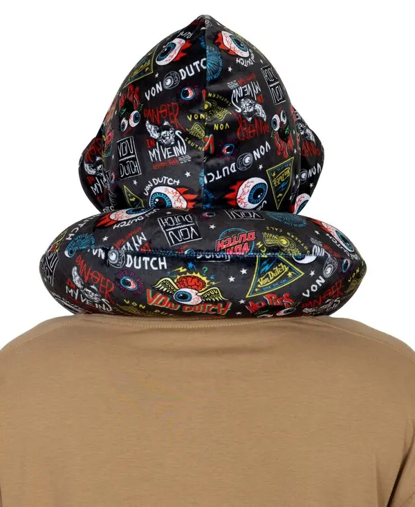 VON DUTCH Jax Hooded Memory Foam 11" Travel Neck Pillow - Black
