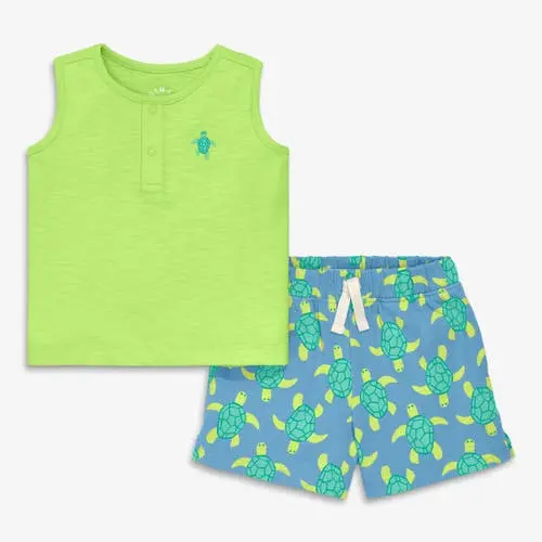 PRIMARY Baby Henley Tank Set - Lime Sea Turtles