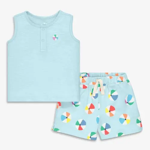 PRIMARY Baby Henley Tank Set - Saltwater Beach Balls