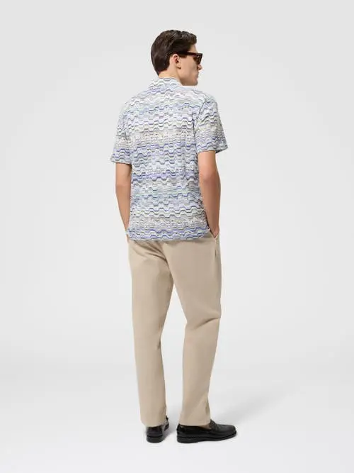 Missoni Cotton Polo Shirt With Raschel Knit And Greek Motif - Light Blue