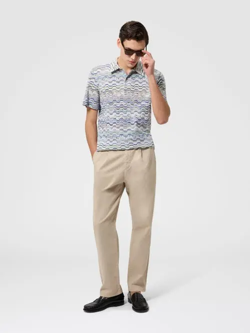 Missoni Cotton Polo Shirt With Raschel Knit And Greek Motif - Light Blue